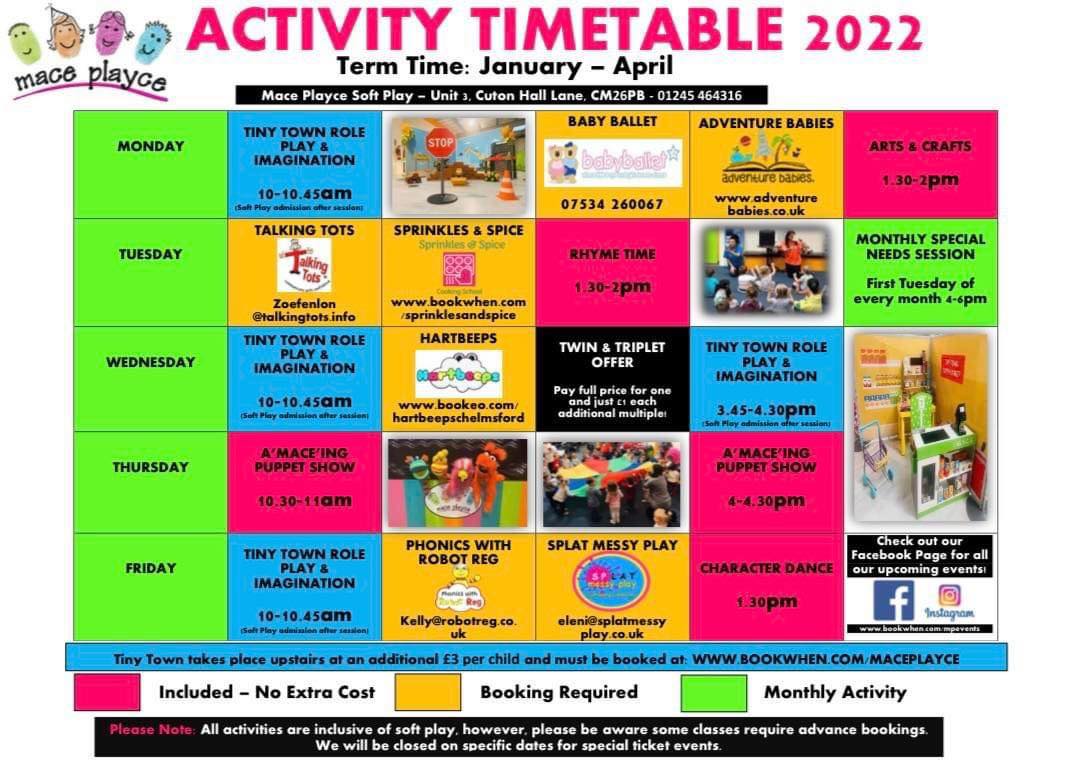 Activity Timetable - Soft Play Centre Chelmsford